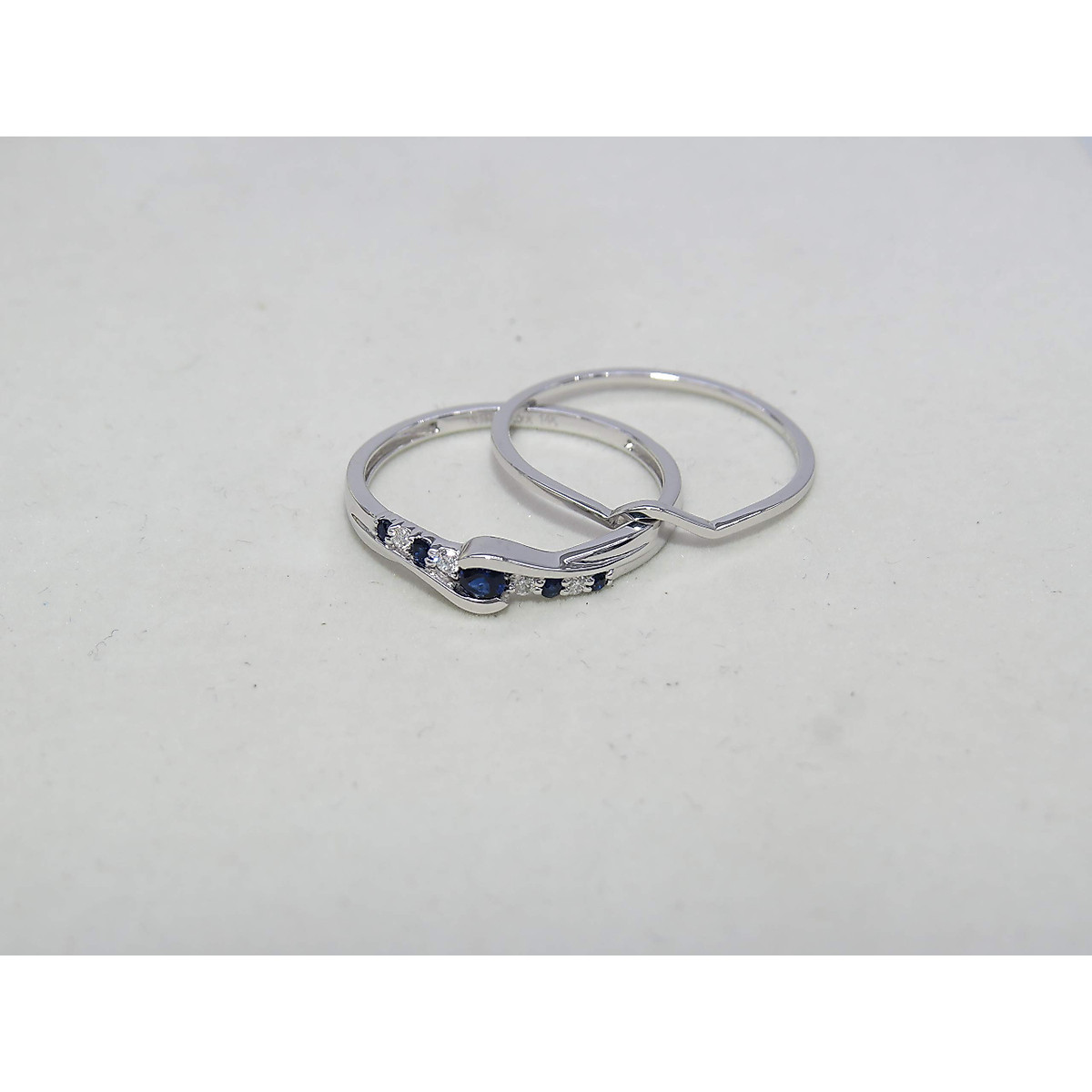 Dazzlingrock Collection 18K Blue Sapphire And White Diamond Women Bridal Engagement Wedding Ring Band Set, White Gold, Size 6.5