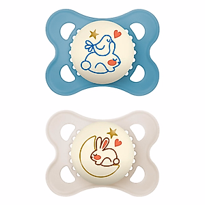 MAM Night Pacifiers 0-6 Months, Best for Breastfed Babies, Glow in the Dark, Baby Boy, 2 Count