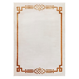 Antep Rugs Babil Gold 8x10 Modern Bordered Indoor Area Rug, Black, 7'10" x 10'