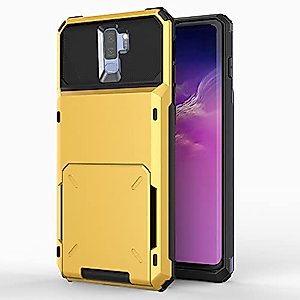 MuZiFei Galaxy S9 Plus Wallet Case Card Holder ID Slot Scratch Resistant Dual Layer Protective Bumper Rugged TPU Rubber Armor Hard Shell Cover Phone Cases for Samsung Galaxy S9+ Plus,Yellow
