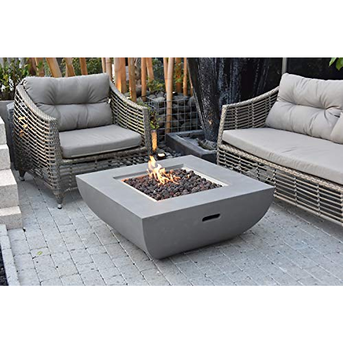 Modeno Westport Outdoor Gas Firepit Table 34 Inches Fire Pit Patio Heater Concrete Outside Electronic Ignition Backyard Fireplace Cover Lava Rock Included Natural Gas