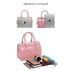 Ladies Summer Jelly Pillow-shaped Top Handle Handbag Candy Color Transparent Crystal Purse (Pink)