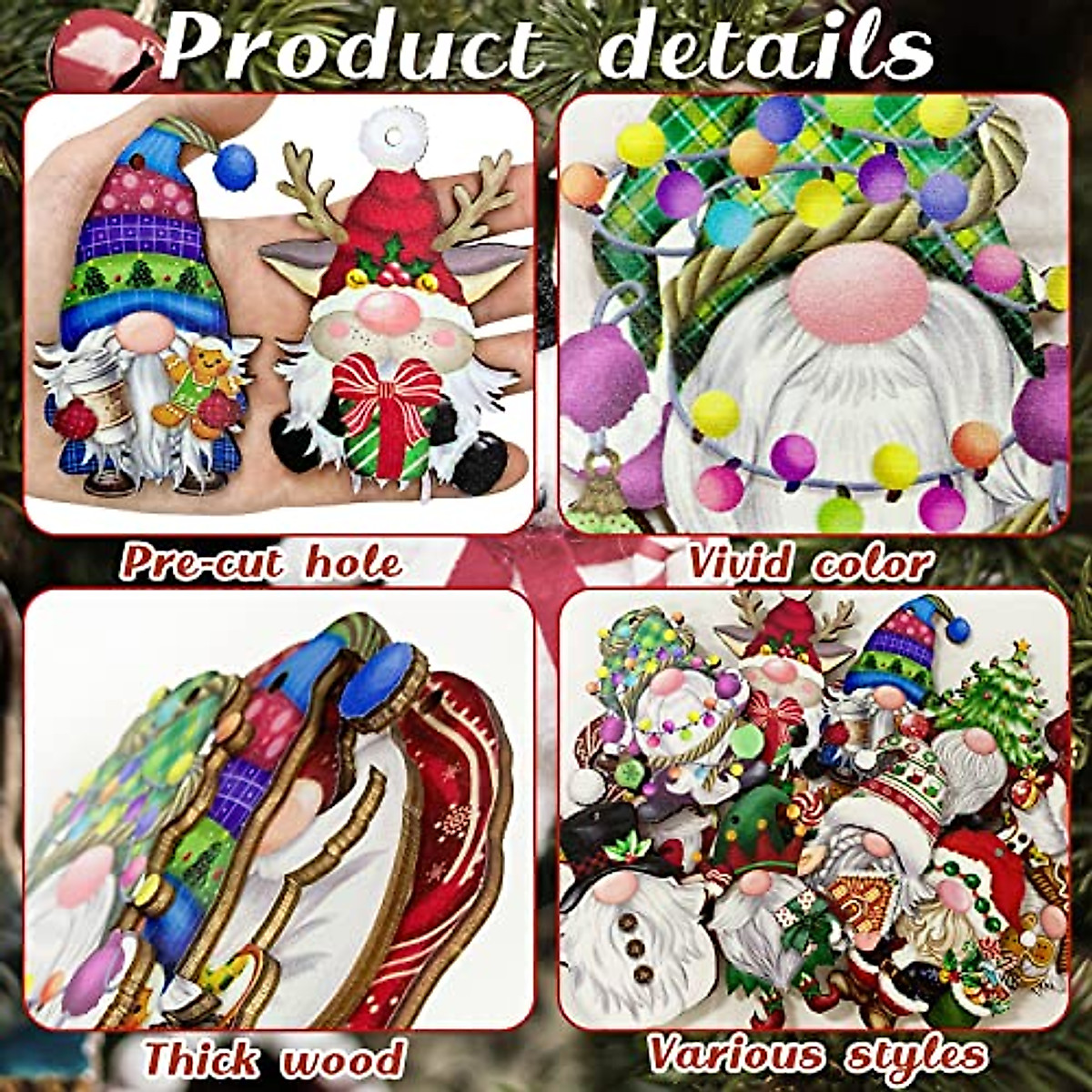 JOPHMO 24 Pieces Christmas Gnome Wooden Ornaments Wood Hanging Decorations for Christmas Tree Santa Clause Elf Hanging Wood Crafts Holiday Decor Xmas Party Supplies (Xmas-Gnomes-B)