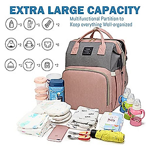 SALIFA Diaper Bag Backpack with Changing Station, Foldable Baby Diaper Bags Large Capacity Waterproof USB Charging Port, Mummy Bag for Baby Boy Girl, Pink