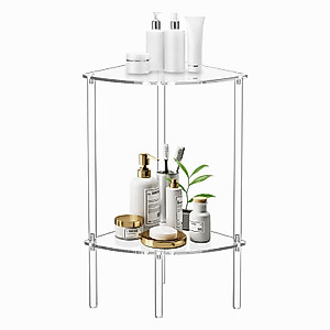 KSacry Acrylic Corner Shelves Stand Great for Small Space,2 Tier Toilet Stand for Bathroom Organizer,Waterproof Stand Fit for Toilet Paper Holder Storage, White