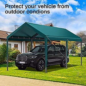 Cityflee Carport,10'x 20' Upgraded Heavy Duty Carport with Wind Rope, Portable Garage for Car, Truck, Boat, Car Canopy with All-Season Tarp, Green