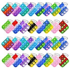 32 Pcs Mini Pop Fidget Toy Pack Simple Bubble Popping Keychain, Squeeze Rainbow Stress Relief Sensory Hand Toy, Office Desk Push Pops Bulk Toys for Kids Christmas Party Favors Student Gifts