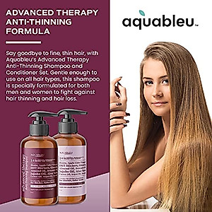 Aquableu’s Advanced Therapy Anti-Thinning Shampoo and Conditioner Set – 14 All-Natural Ingredients to Moisturise, Strengthen and Fight Hair Thinning – Biotin, ACV, DHT Blockers – Sulfate Free – 16oz