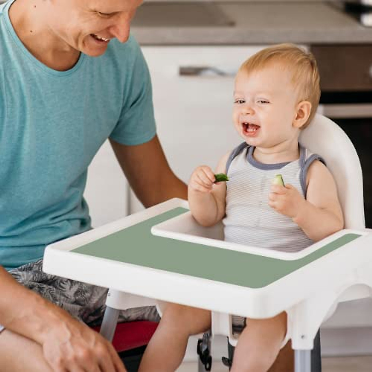 Kalovin High Chair Placemat for IKEA Antilop Baby High Chair, Silicone Placemats, High Chair Tray Finger Foods Placemat for Babies, Toddlers (Sage)