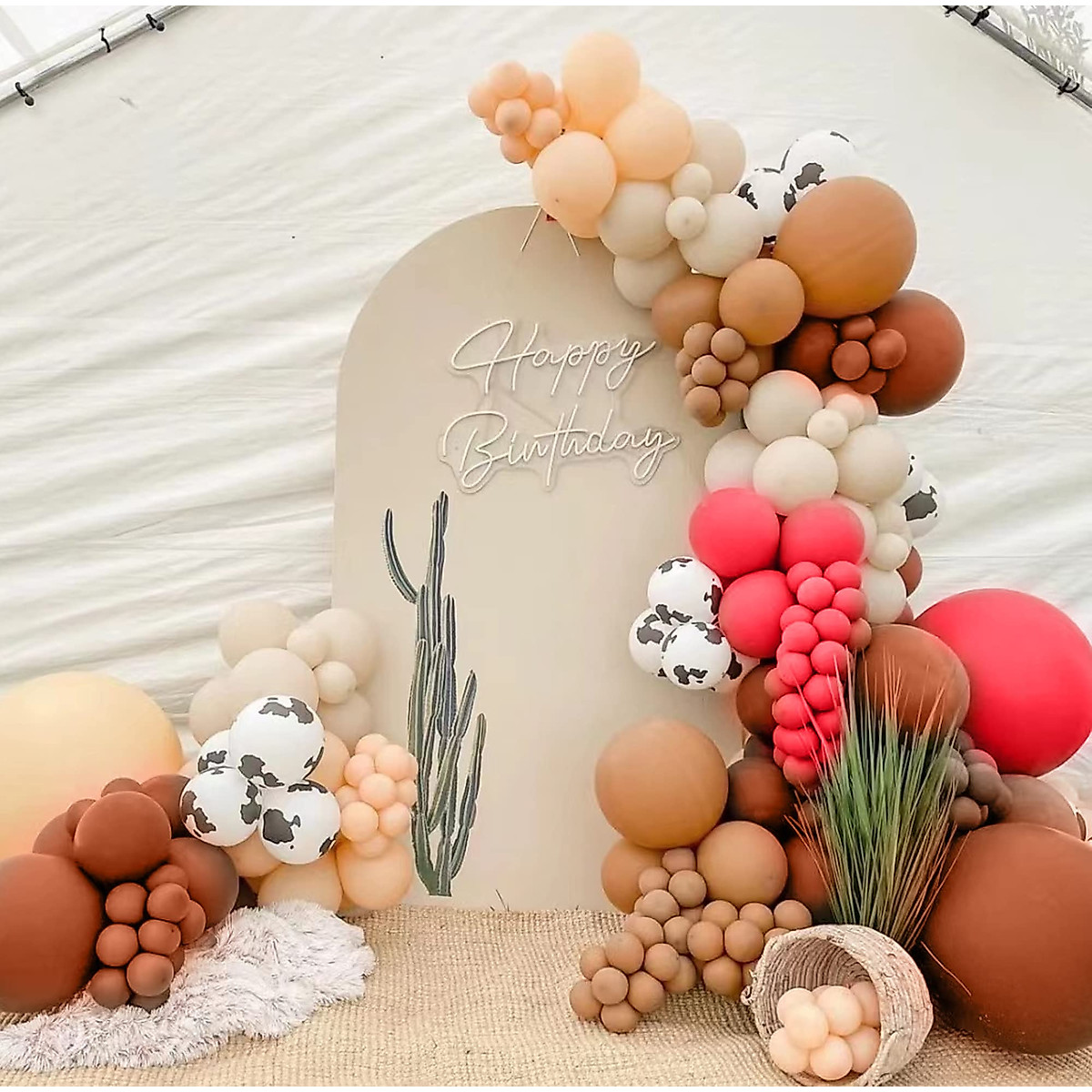 Komiikka Farmhouse Balloon Garland Kit, 119pcs Red Cocoa Cow Printed Balloons with 16ft Strip for Farm Party, Western Cowboy Themed Birthday, Baby Shower, Bridal Shower Decorations