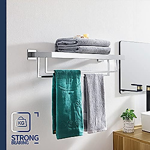 KOKOSIRI 24'' Bathroom Towel Shelf Chrome Towel Rack with Two Bath Towel Bars SUS304 Stainless Steel Wall Mounted, Polished Finish, B6003CH