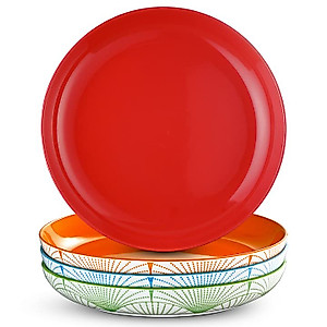 DOWAN 8.5'' Pasta Bowls, Ceramic Dinner Plates Salad Bowls Set of 4, Colorful Shallows Bowls, Large Size Serving Bowls for Christmas, Wedding Party, Ideal Gift