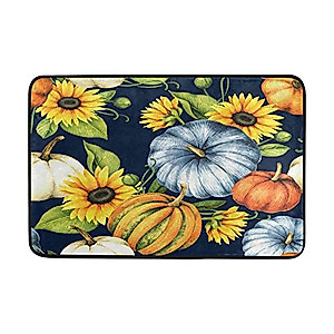 AMELIA SHARPE Welcome Door Mat Pumpkins and Sunflowers Vintage Style Absorbent Indoor Washable Home Kitchen Non Slip and Durable Doormats Decor 23.6x15.7 Inch