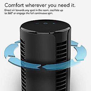 Vornado ATOM 2S AE Oscillating Tower Fan with Stand, Alexa Enabled,Black