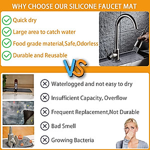 Faucet Splash Guard Mat - Silicone Kitchen Sink Draining Pad - Faucet Water Catcher Mat - Sink Splash Catcher Behind Faucet - Drying Mat for Bathroom, Farmhouse, Bar, RV (1 Pack Grey)