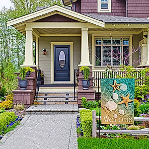 Welcome Beach Garden Flag Starfish and Seashell Double Sided Decorative Sea Small Summer Fall Yard Decor Flags for Outdoor Decoration 12 X 18 Inch