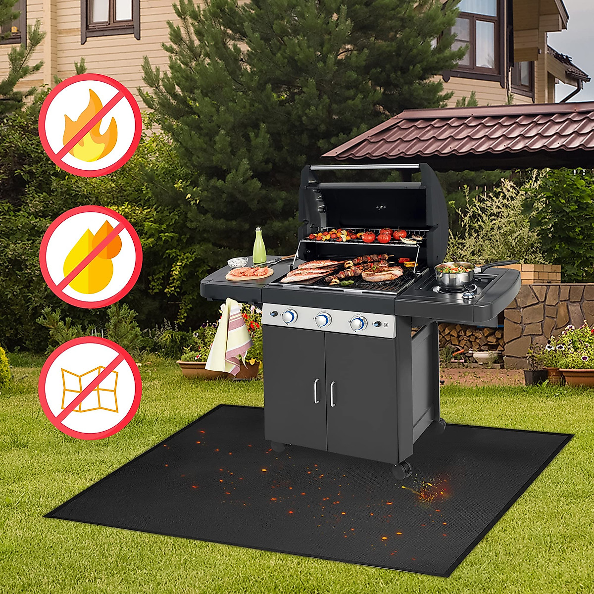 MIFADFAO Grill Fire Pit Mat, Large Under Grill Mats 40X50 Inch Deck and Patio Protective Grill Mat Fireproof Oil-Proof Mats for Fire Pit Grill Mats for Charcoal, Gas Grills, Smokers, BBQ