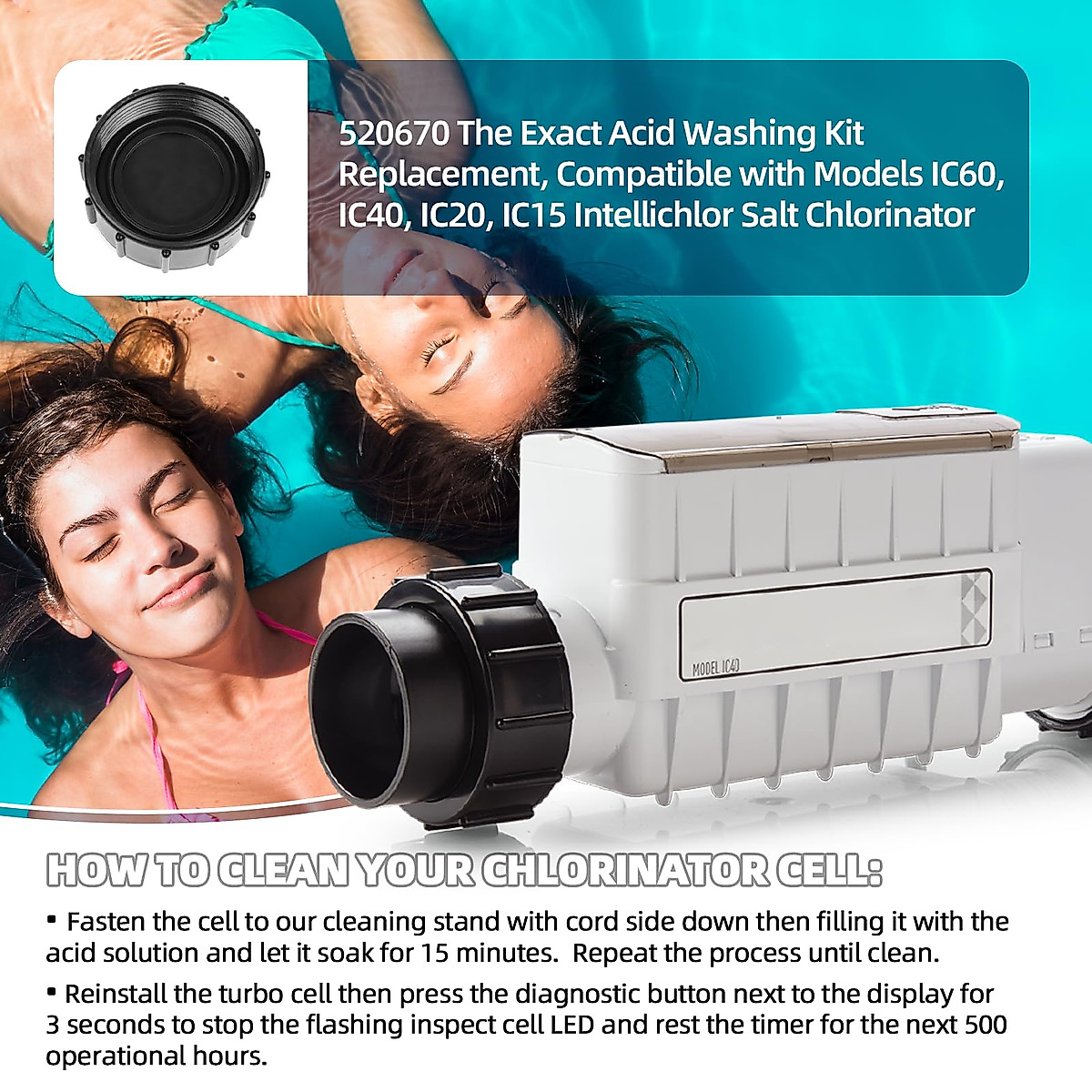 AR-PRO 520670 The Exact Acid Washing Kit Replacement | Compatible with All Pentair Intellichlor Salt Chlorinator Models| Made of Premium, Heavy Duty Plastic - Improving the Parts Lifespan by 50%