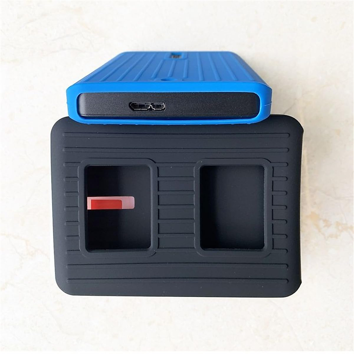 2 Pack Soft Silicone Protective Case Cover Sleeve Compatible with Toshiba Canvio Basics A5 1TB 2TB Portable External Hard Drive HDD, Shockproof dropproof Scratch Resistant Skin (Black+red)