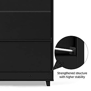 Topeakmart Wood Shoe Cabinet, Floor Storage Container with 4 Storage Shelves for Entryway Bathroom Living Room, Black