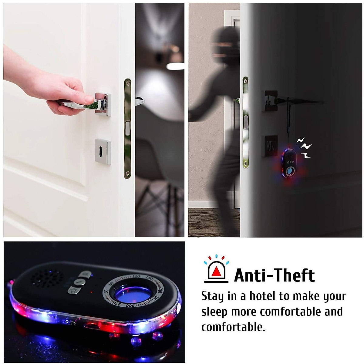 XinYu Anti-Spy Hidden Camera Detector Infrared Portable Safesound Personal Alarm 3-in-1 Functionality Defense Emergency Alert with Mini LED Flashlight for Home Hotel Travel Suitcase Security Box