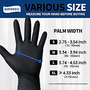 Supmedic Disposable Nitrile Gloves, Chemical Resistant, Powder-Free, Latex-Free, Food Safe, Medical Exam Gloves, Black, Large, 100 Pcs
