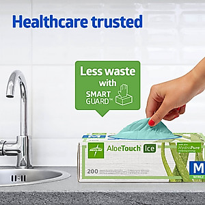 Medline Aloetouch Ice Powder-Free Latex-Free Nitrile Exam Gloves, Green, Medium, 200 Count