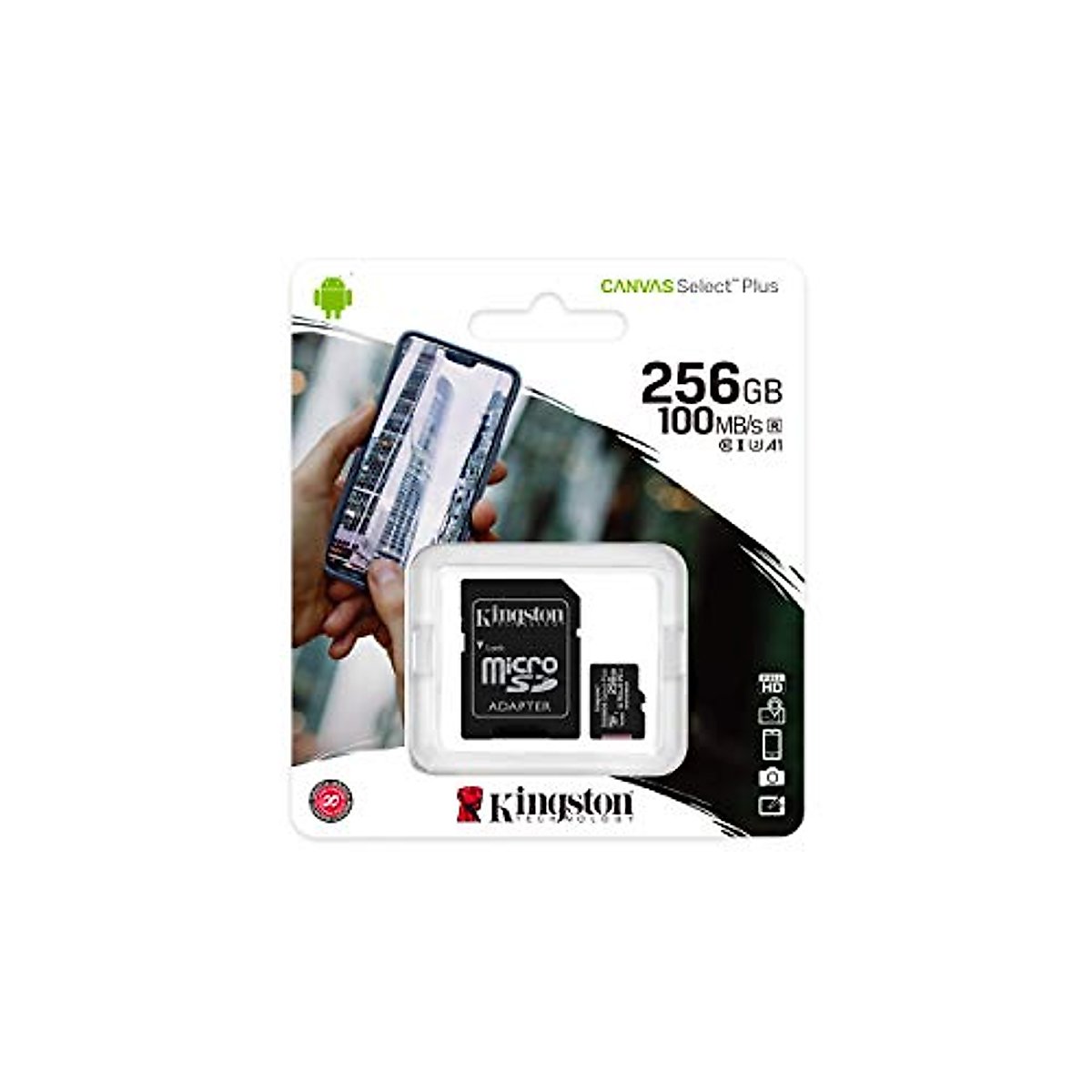 Kingston 256GB microSDXC Canvas Select Plus 100MB/s Read A1 Class 10 UHS-I Memory Card + Adapter (SDCS2/256GB)