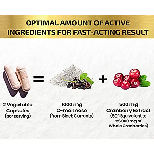 HCL HERBAL CODE LABS D-Mannose with Cranberry Extract Capsules 1500mg Super Strength Pills – Fast-Acting UTI Urinary Tract – Bladder Health Supplement