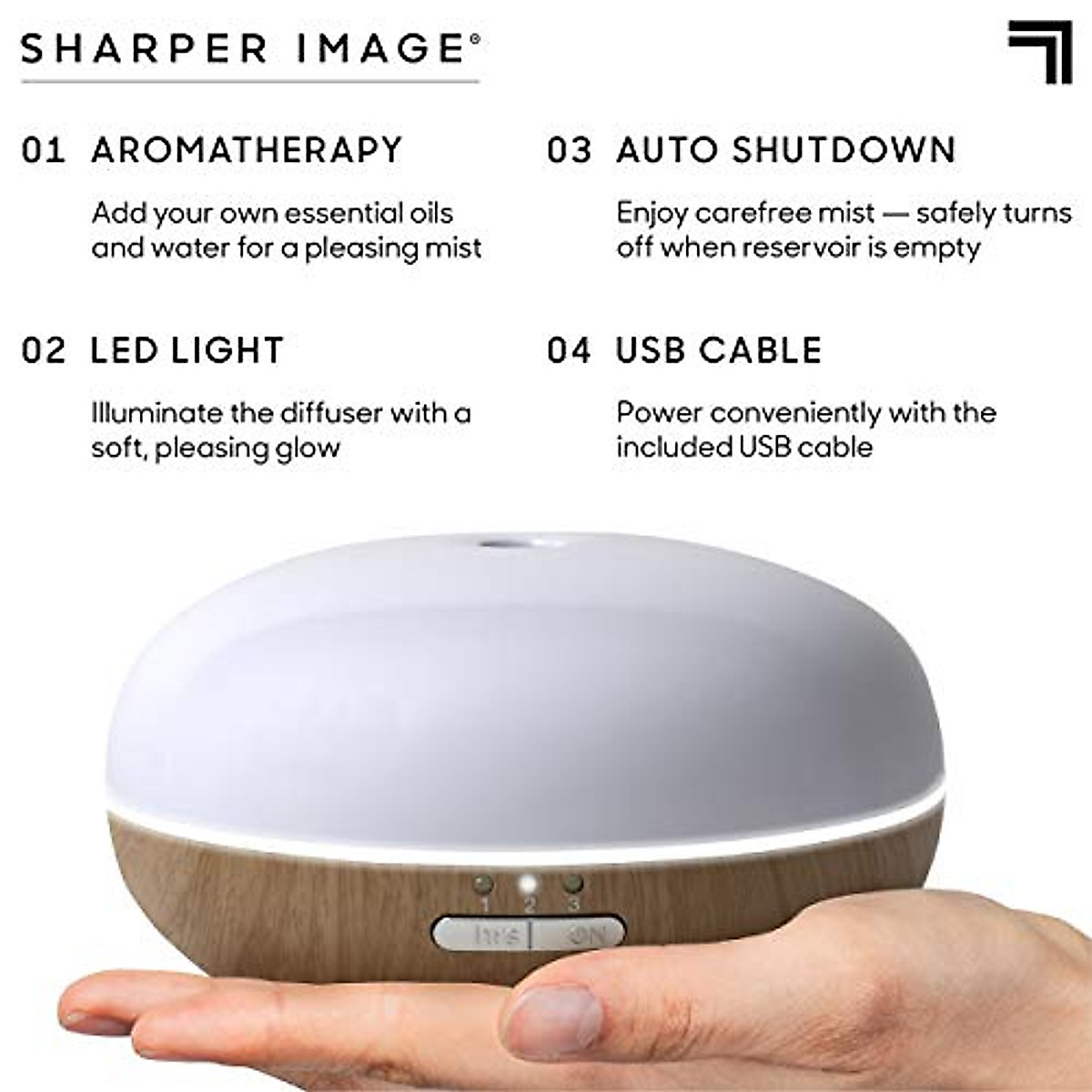 SHARPER IMAGE Essential Oil Aromatherapy Small Mist Diffuser, 3.4 Ounce Capacity, Faux Light Wood