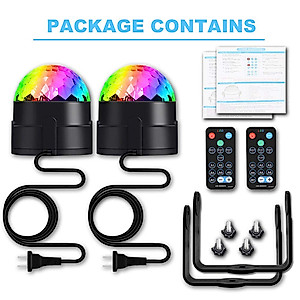 Party Lights, Disco Ball Disco Lights,Dj Rave Lights Led Strobe Lights Sound Activated Stage Lights Projected Effect Dancing Lights Remote Control for Birthday Xmas Wedding Bar KTV Christmas-2 Packs