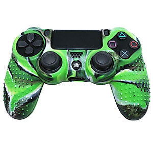 Water Transfer Printing Silicone Skin for PS4 RALAN ,PS4 Silicone Skin Controller for PS4 Slim/PS4 Pro Controller (Black Pro Thumb Grip x 8 ,Cat + Skull Cap Cover Grip x 2)