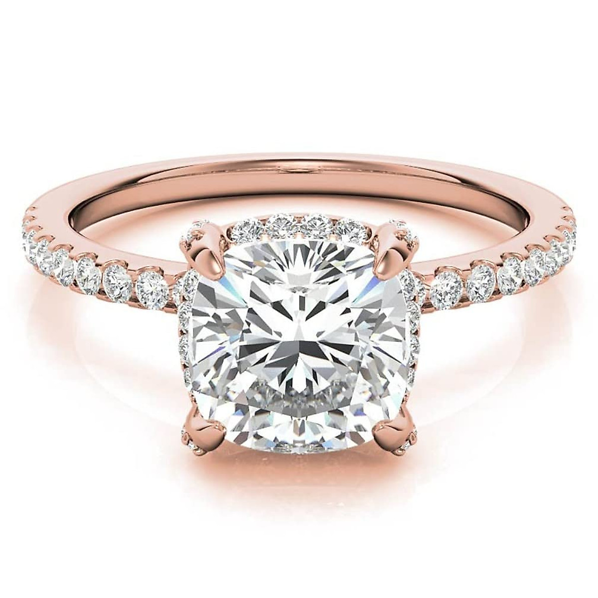 Moissanite Ring 10K Solid Rose Gold Handmade Solitaire Accents Engagement Ring 1.50 CT Cushion Cut Moissanite Diamond Halo Wedding Bridal Rings for Women Her Propose Ring (7)