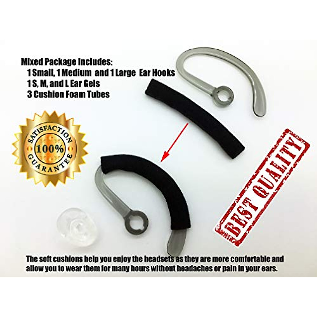 Premium Replacement Earbuds Ear Tips + Ear Hook Loops + Foam Spare + Earpads Fit Kit for Plantronics CS540 Savi W440 W740 W745 WH500 EarLoops EarHook Ear Bud Sleeve Part (Mixed S/M/L)