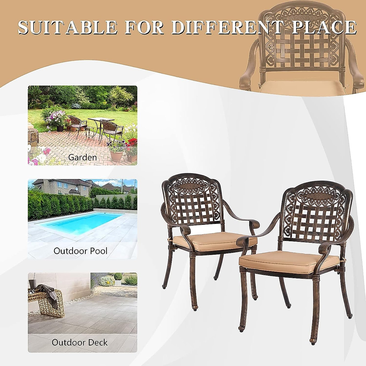 TITIMO 7 Piece Cast Aluminum Patio Dining Set, Outdoor Dining Furniture Patio Table and Chairs Set with 6 Outdoor Stackable Chairs & 1 Rectangle Dining Table for Backyard Garden Deck