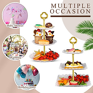 Mifoci 24 Pcs Cake Stand White Plastic Dessert Table Stand Set 6 Pcs 3 Tire Cupcake Display Stands Cookie Tray Rack Serving Tray Cupcake Display Tower 12 Pcs Dessert Trays 6 Tong for Wedding Tea Party