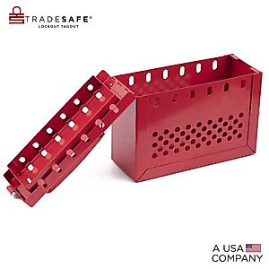 TRADESAFE Lockout Tagout Group Lock Box - Premium LOTO Group Box, 18 Gauge Steel Lockout Box, Red Lock Box for OSHA Compliant Group LOTO Procedures