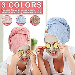 HAOBAOBEI Microfiber Hair Towels, 3-Pack Thickening Absorbent Hair Towels Wrap for Women Anti Frizz, Quick Drying Soft Hair Wraps Turbans (Pink, Blue, Brown)