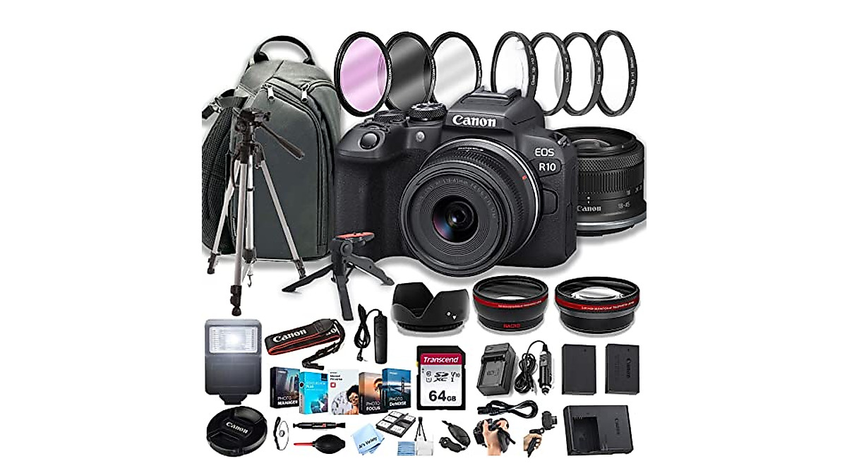 Canon EOS R10 Mirrorless Camera Bundle with 18-45mm Lens & Accessories