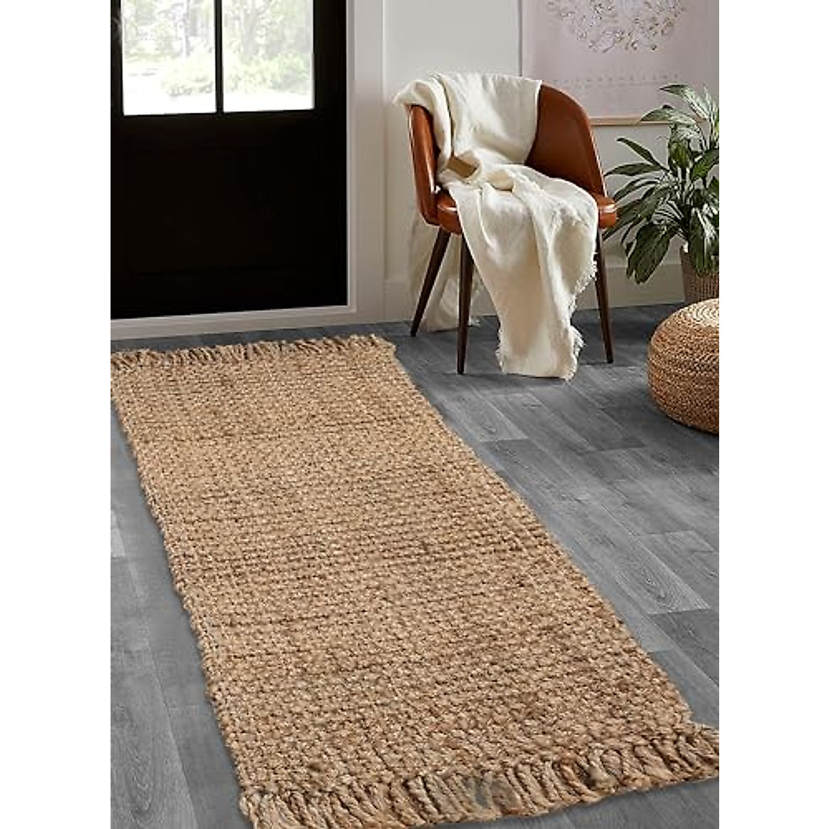 THE BEER VALLEY Hand Woven Jute Runner Rug, 2.5'x8' - Natural, Reversible Farmhouse Rugs for Hallway, Kitchen, Living Room - 30x96 Inches
