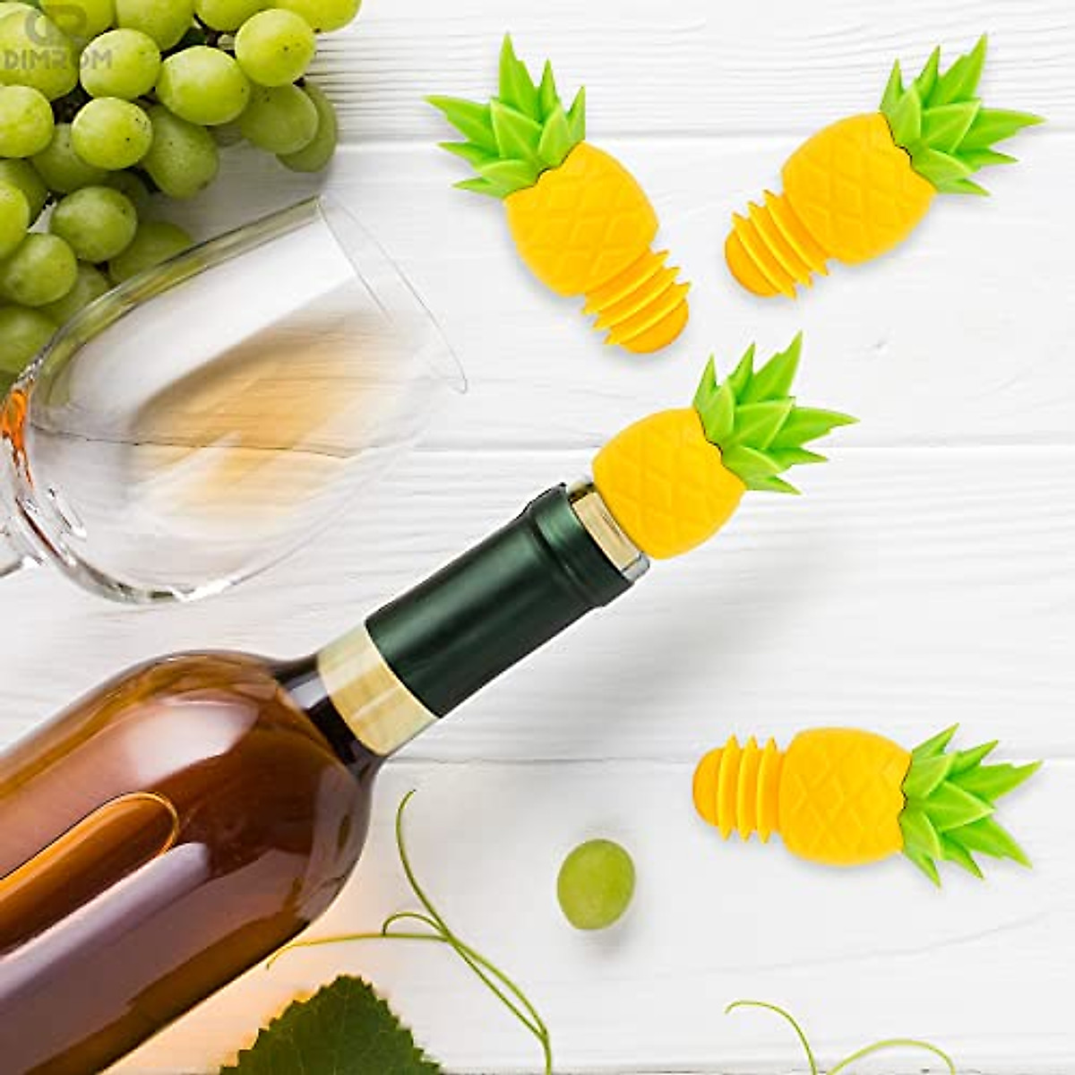 Cute Wine Stoppers for Wine Bottles - 4Pcs Funny Wine Stoppers Pineapple Small Bottle Caps for Crafts Cork Wine Bottle Stopper- Yellow Silicone Wine Stopper Wine Bottle Sealer Bottle Top Covers