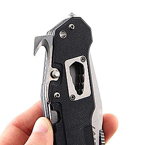 LAND 9046 Folding Knife Pocket Knife Tanto 12C27 Blade Multi Knife Survival Tool EDC Knife(Black)