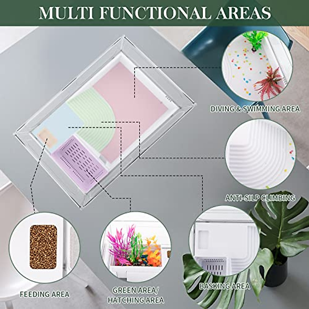 Turtle Tank, Baby Turtle Aquarium, Turtle Habitat with Basking Platform, Multi Functional Areas for Turtles, Crayfish Crab and Lizard