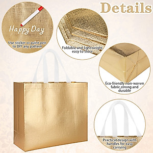 Rikkmte 12Pcs Reusable Gift Bags,Gold Glossy Tote Bags with Handle,Glossy Finish Grocery Bag,Non-woven Shopping Bags,Foldable Bridesmaids Bags Gift Bags for Women Bridesmaid Wedding Birthday Party