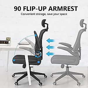 Wayaon Office Chair Ergonomic Desk Chair Home Mesh High Back Chairs Adjustable Lumbar Support and Headrest with Flip-Up Arms, Tilt Function, Wheel 360 Degree Swivel Computer Chair