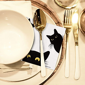 Quera 50 Pack Black Cat Disposable Paper Napkins Party Supplies Halloween Paper Napkins Cocktail Napkins Perfect For Halloween Black Cat Gifts Dinner Party Decoration 6.5'' X 6.5''