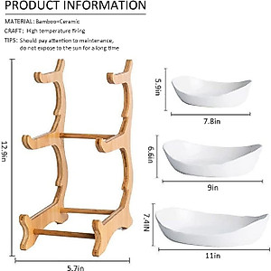 DNYSYSJ 3 Tier Ceramic Fruit Plate Bowl with Bamboo Wood Stand,Fruit&Vegetable Candy Dish Decor Basket Large Capacity Vegetable Storage Stand Snacks Rack Tray Plate Rack for Party Wedding,White