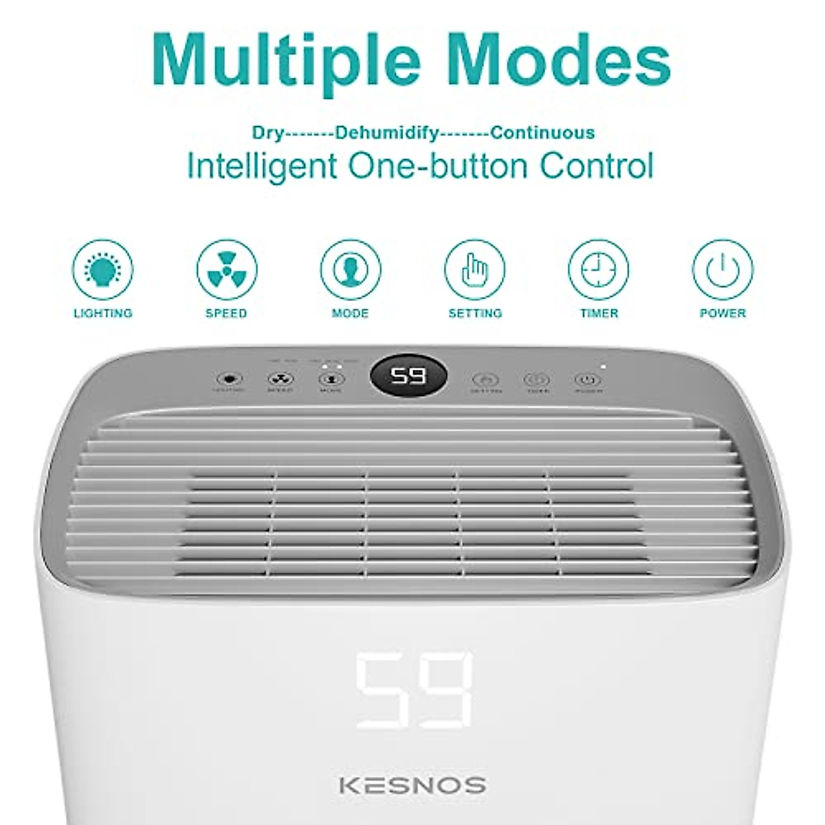 Kesnos 5500 Sq. Ft. Large Dehumidifier, 100 Pints Dehumidifiers with Drain Hose for Basements, Bedrooms, Bathrooms, Laundry Rooms - with Intelligent Control Panel, Front Display, 24 Hr Timer and 1.32 Gallon Water Tank