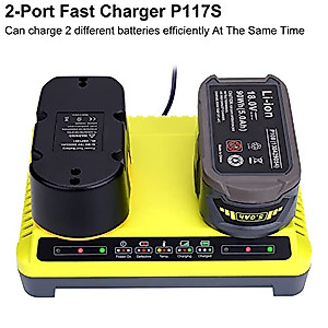 Biswaye P117S Dual Chemistry Fast Charger Compatible with Ryobi 12V-18V ONE+ Battery Lithium NiCad NiMh P102 P190 P189 P108 P105 P103 P107 PBP004 PBP005 PBP003 PBP002