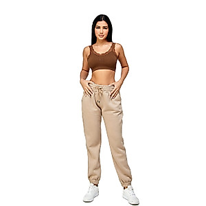 IUUI Sweatpants for Women High Stacked Waist Fleece Womens Joggers with Pockets Lounge Pants for Yoga Workout Running Taupe